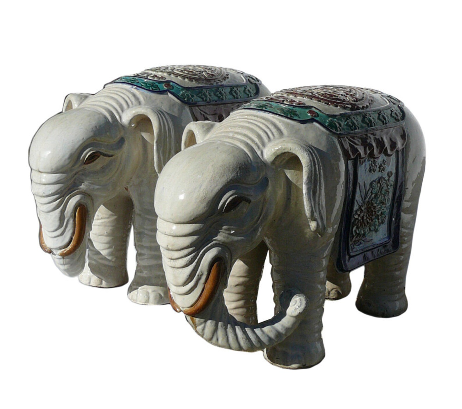 Chinese Pair Ceramic off White Oriental Elephant Figures - Etsy