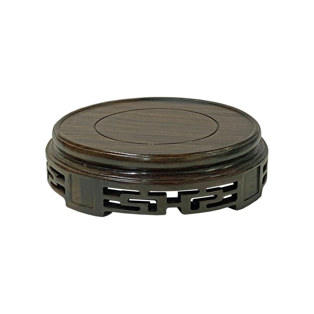 2.25 Oriental Geometric Brown Wood Round Table Top Stand Riser Ws2872ae ...