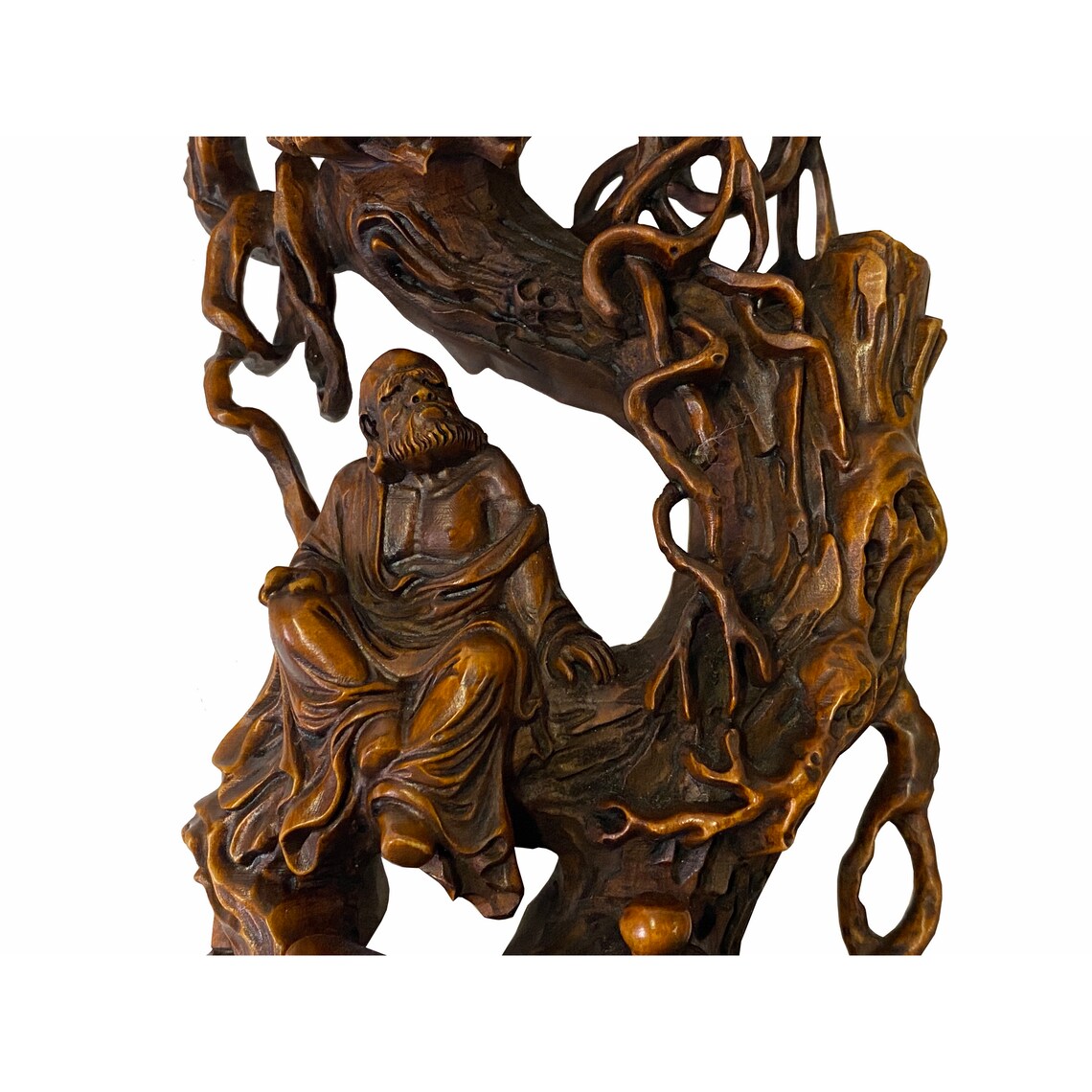Chinese Oriental Wood Old Man on Tree Carving Display Figure - Etsy