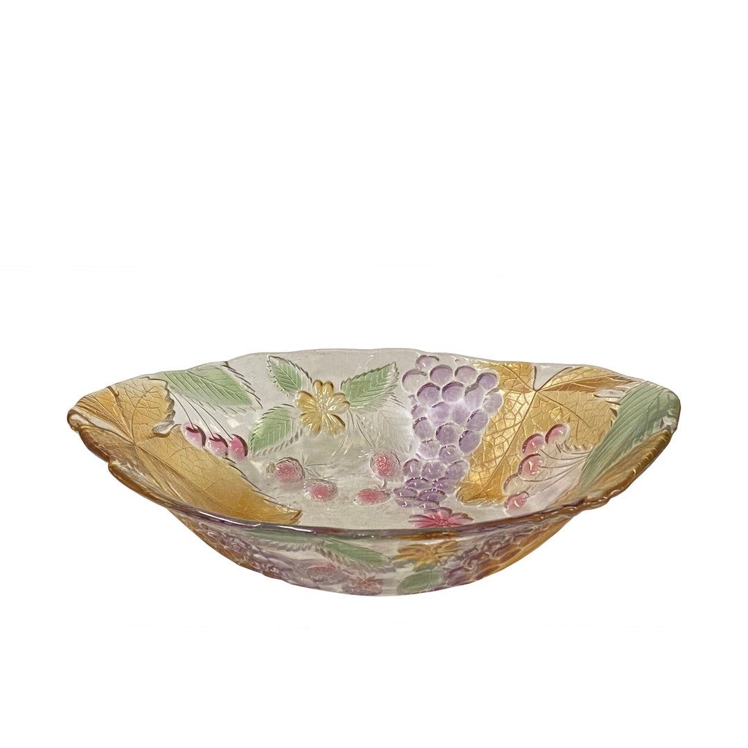 Classic Vintage Oval Grapes Motif Glass Flat Bowl Display Ws3269e - Etsy