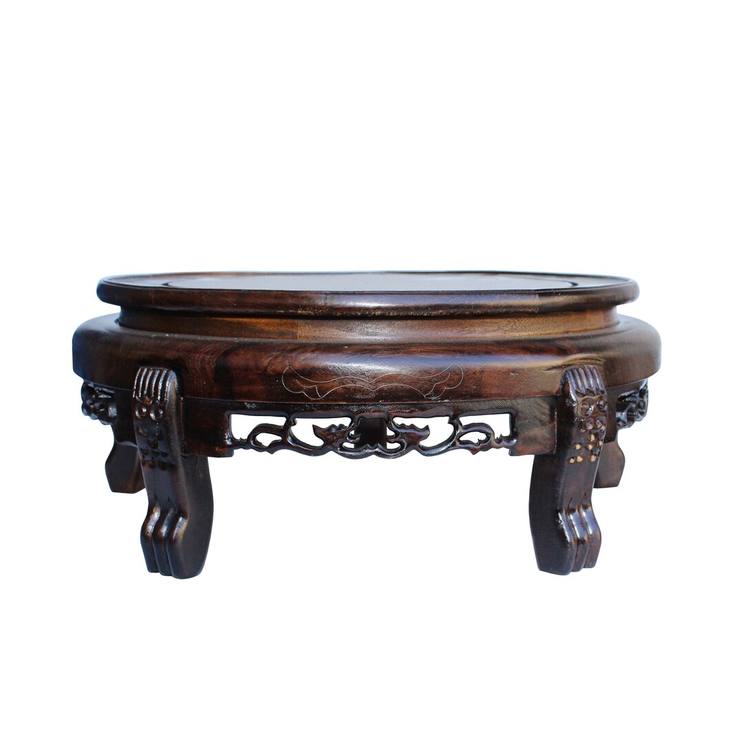 13.5" Chinese Brown Wood Round Table Top Stand Display Easel Ws129ce - Etsy