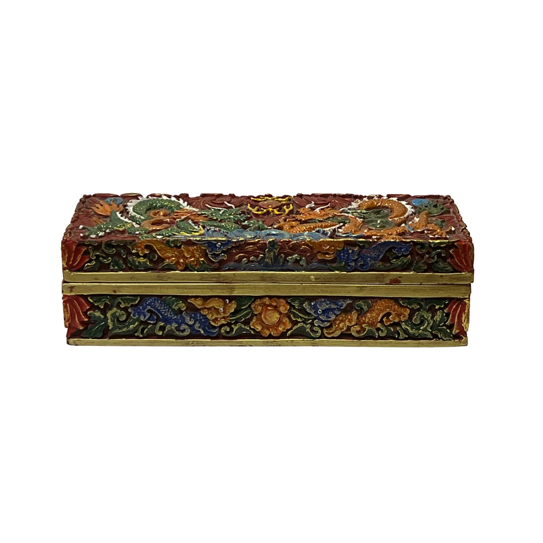 Chinese Mix Color Red Resin Lacquer Dragons Box Display Art Ws2552e - Etsy