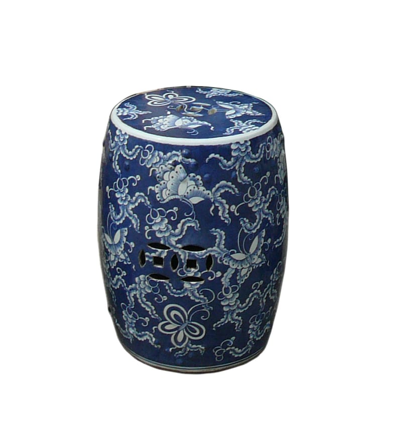 Chinese Blue & White Porcelain Round Butterflies Stool - Etsy