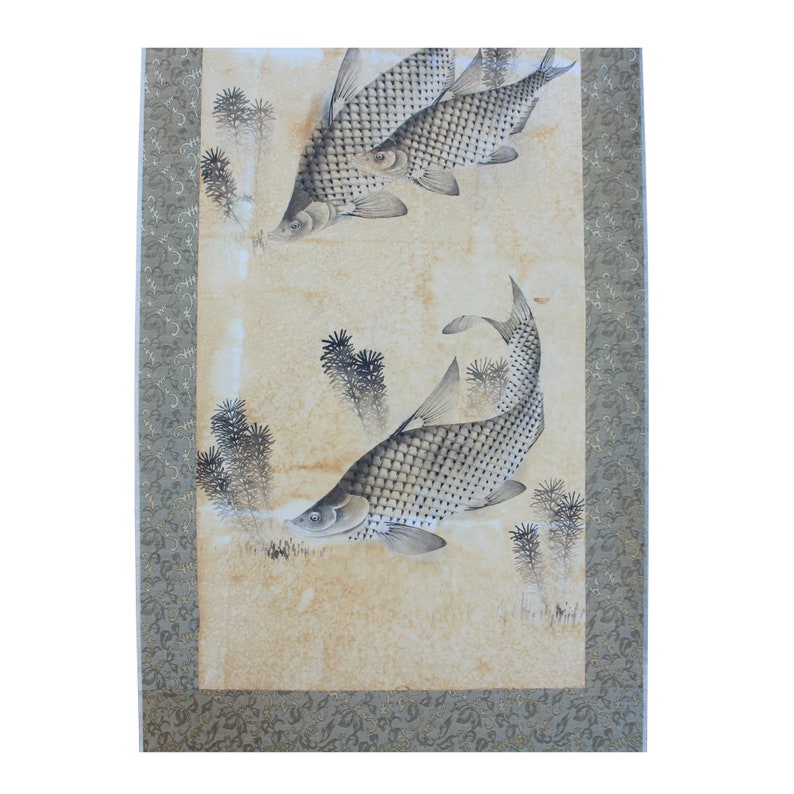 Set of 4 Chinese Calligraphy Ink Fishes Drawing Scroll Paintings Wall ...