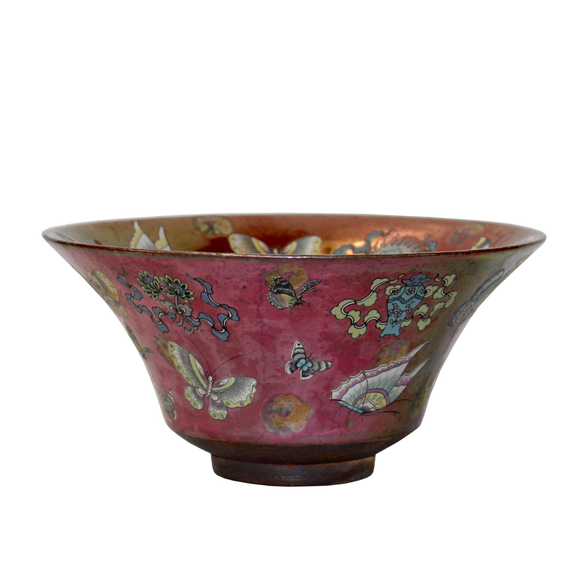Chinese Handmade Metallic Pink Butterflies Ceramic Accent Bowl Ws797e ...