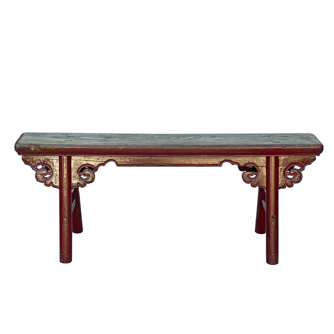 Vintage Brick Red Rural Village Rustic Slim Wood Seating Bench Cs7358e ...