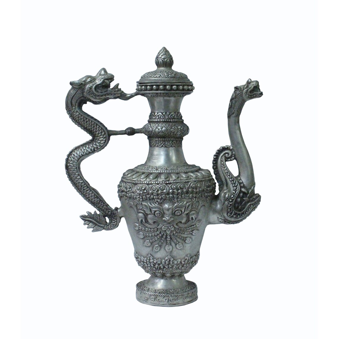 Silverware 3D Dragon and Foo Dog Object Ancient Ceremony Teapot Wine ...
