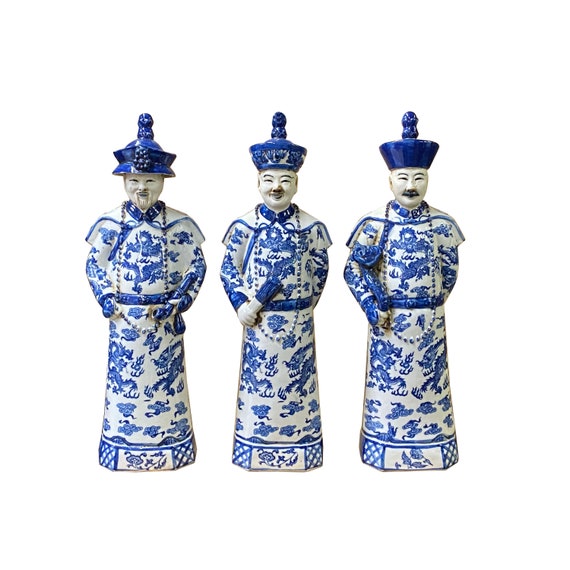 Chinese Blue White 3 Standing Ching Qing Emperor Kings Figure - Etsy