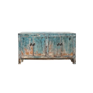 Distressed Aqua Turquoise Blue Small Low TV Stand Console Cabinet ...