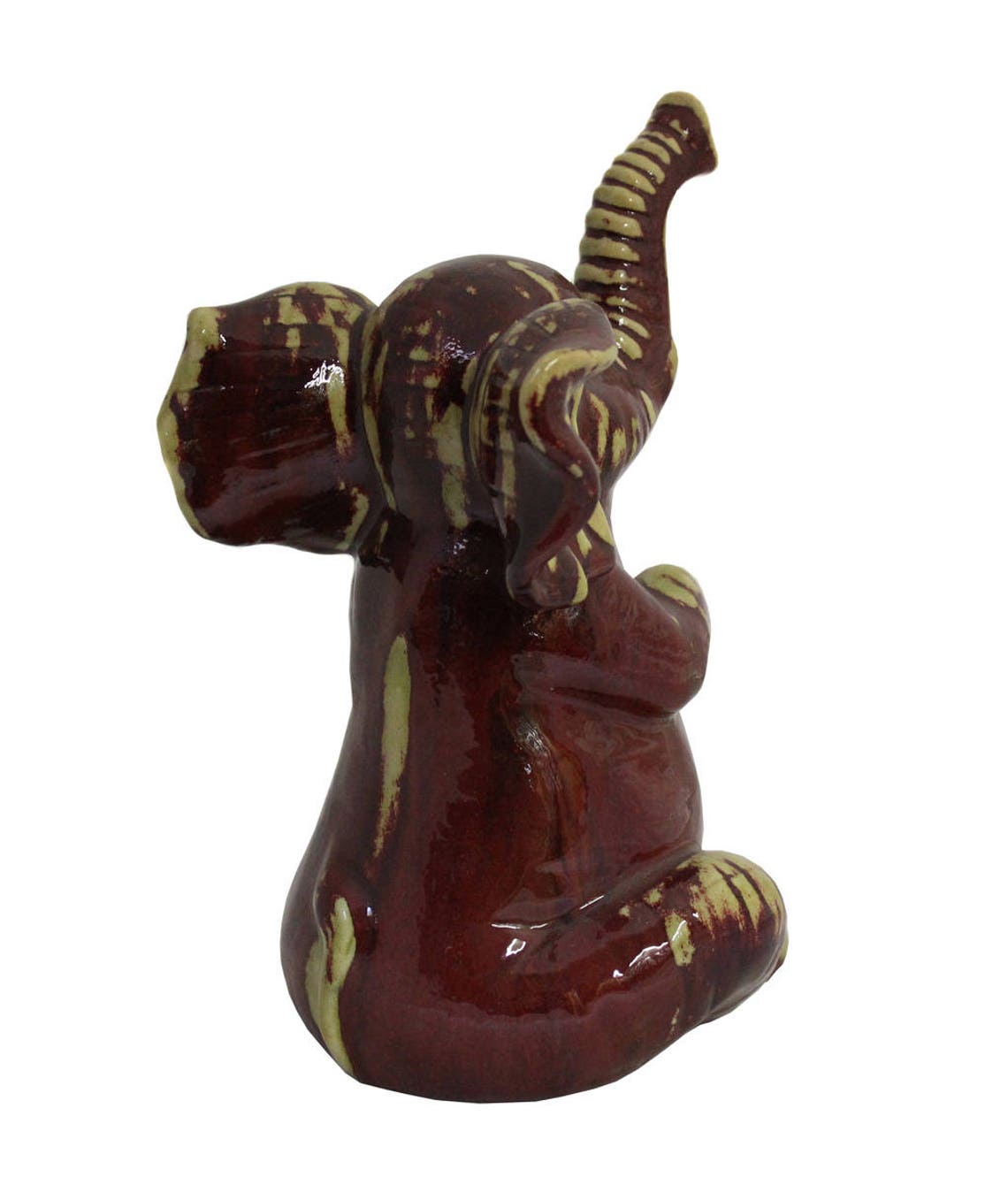 Ceramic Dark Red Baby Elephant Figure Seating Position With Trunk Rise ...