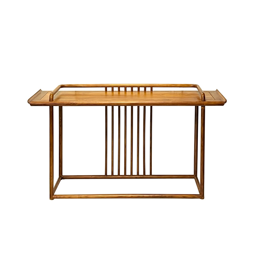 Oriental Zen Golden Brown Stain Wood Slim Minimalistic Side Table ...