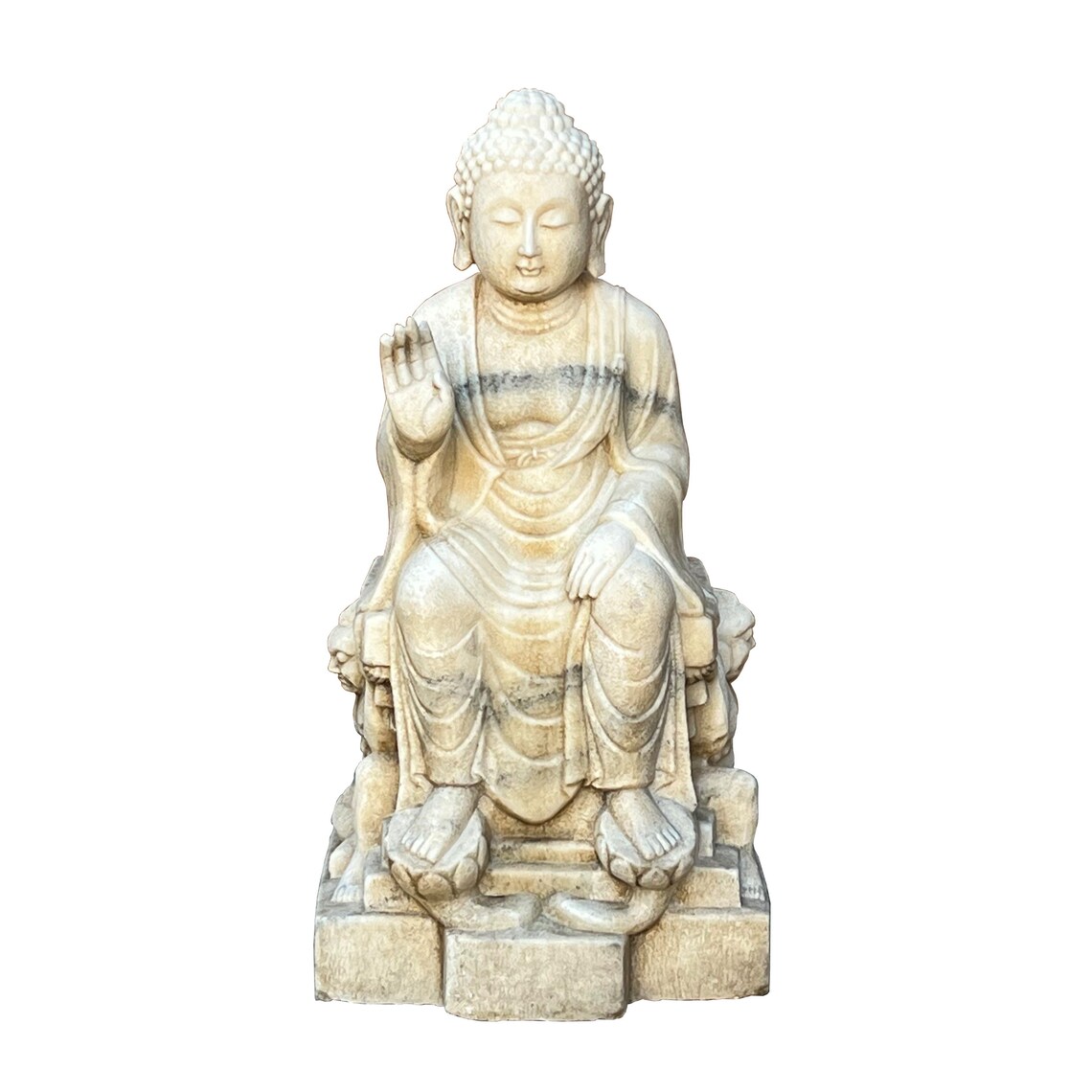 Asian White Stone Carved Sitting Buddha on Base With Heavenly - Etsy