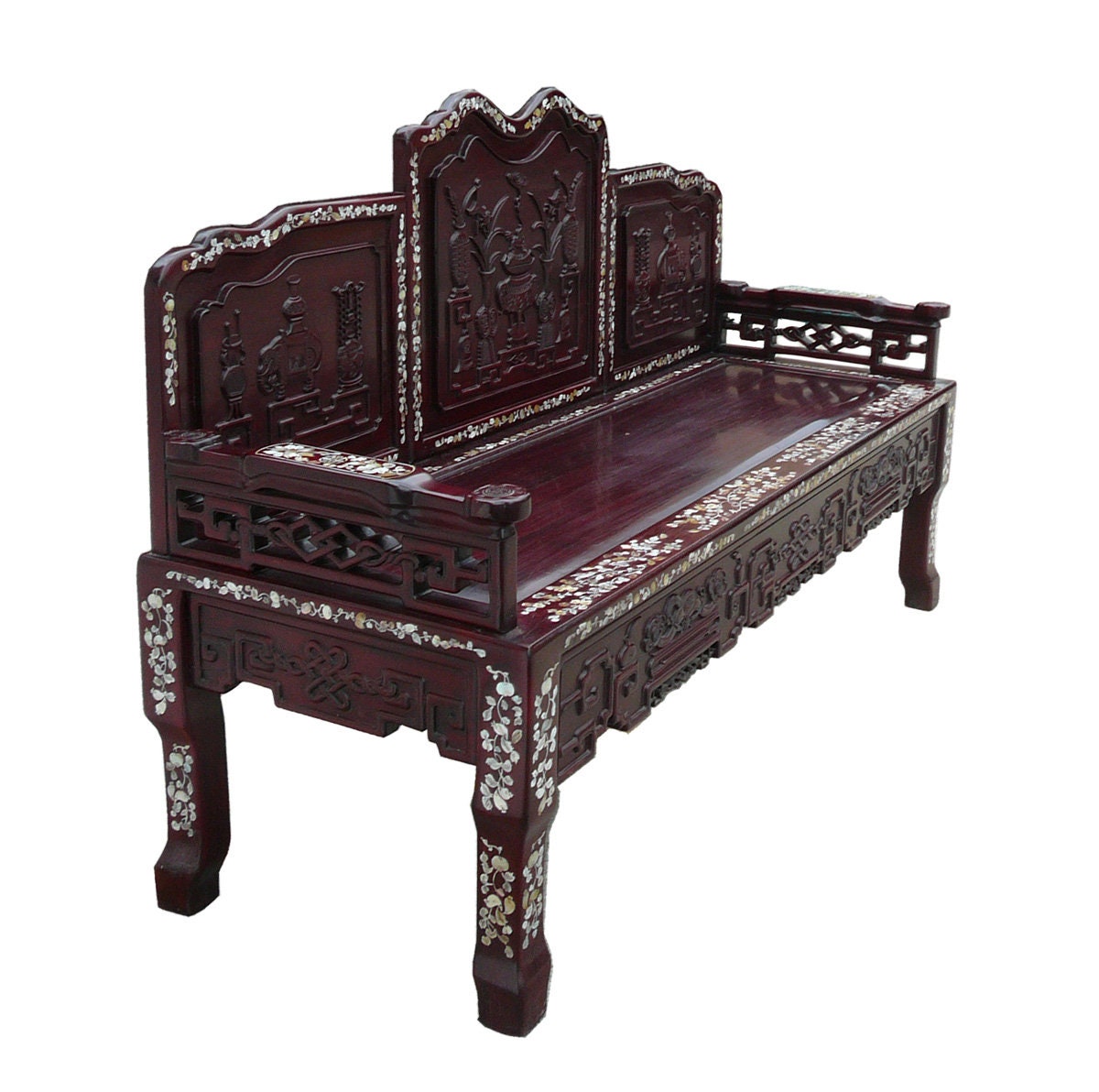 Classic Chinese Red Rosewood Mother of Pearl Long Bench - Etsy