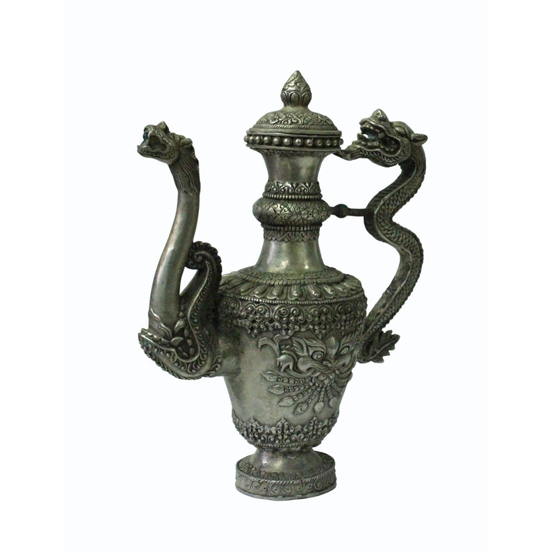 Silverware 3D Dragon and Foo Dog Object Ancient Ceremony Teapot Wine ...