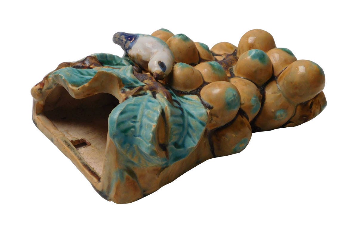 Handmade Clay Celadon Yellow Mix Bird Play & Grapes Shape Wall Hanging ...