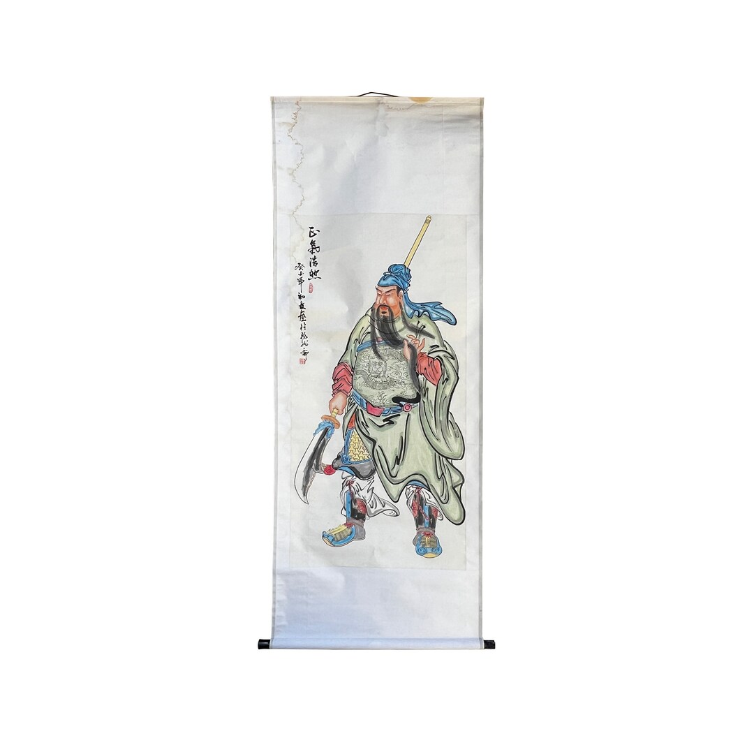 Chinese Color Ink General Guan Portrait Scroll Painting Wall Art ...