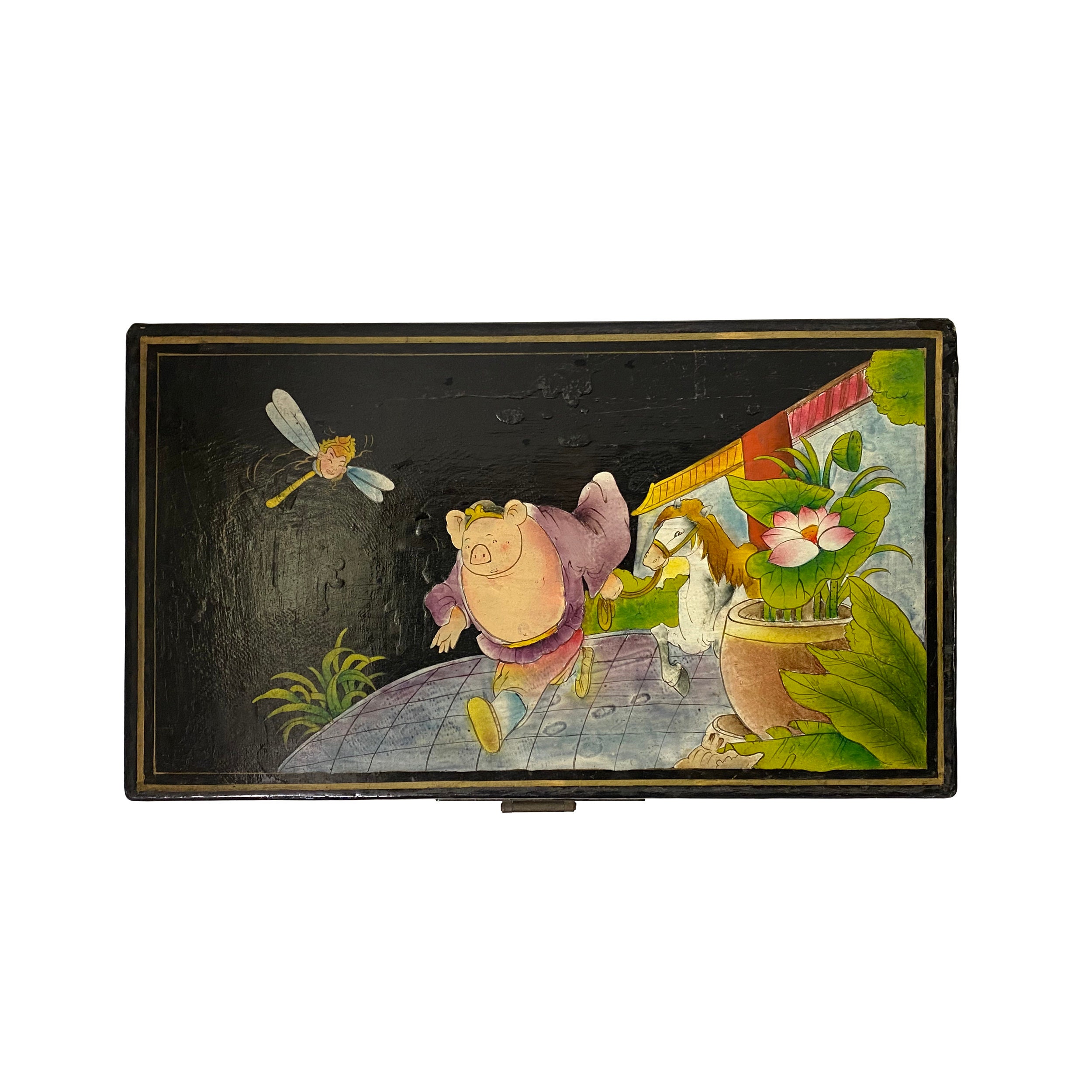 Rectangular Black Lacquer Box W Chinese Mythical Pig Deity | Etsy