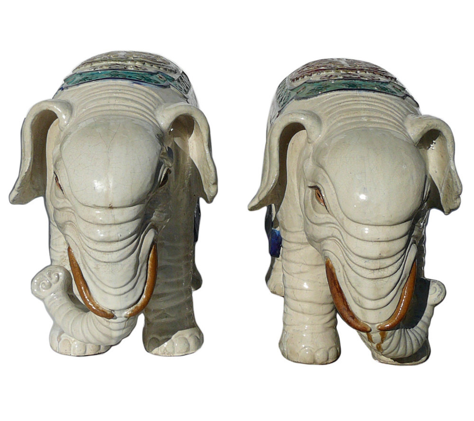 Chinese Pair Ceramic off White Oriental Elephant Figures - Etsy