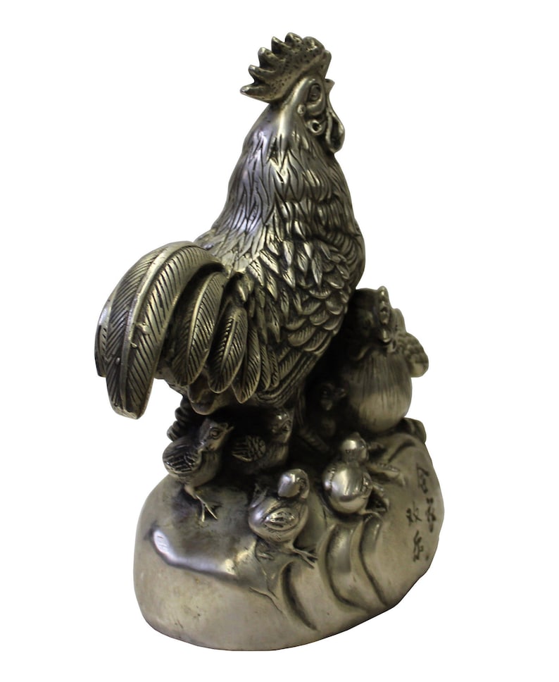 Chinese Silver Color Metal Rooster Family Small Figure Cs3391e - Etsy