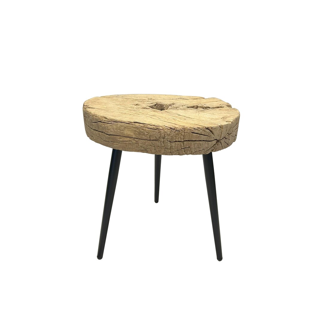 19" Vintage Rustic Thick Old Wheel Round Tri Legs Side Table Ws4308e - Etsy