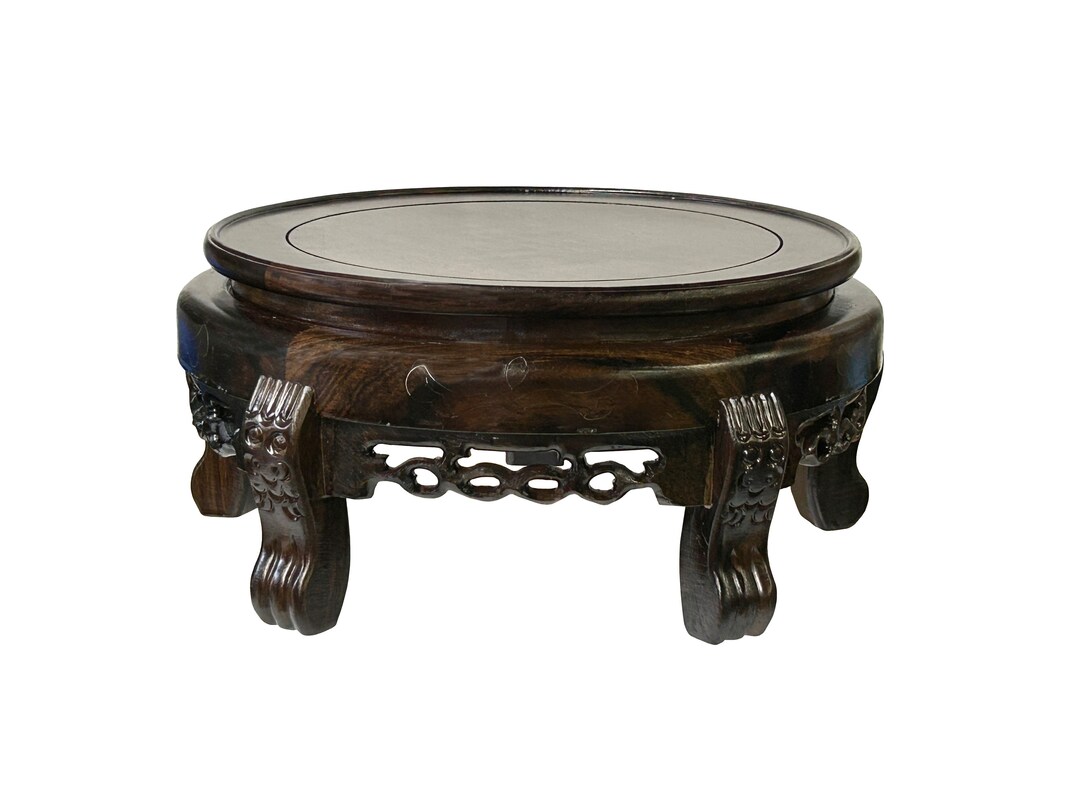 8.75" Display Top Solid Wood Round Shape Stand Easel With Silver Line ...