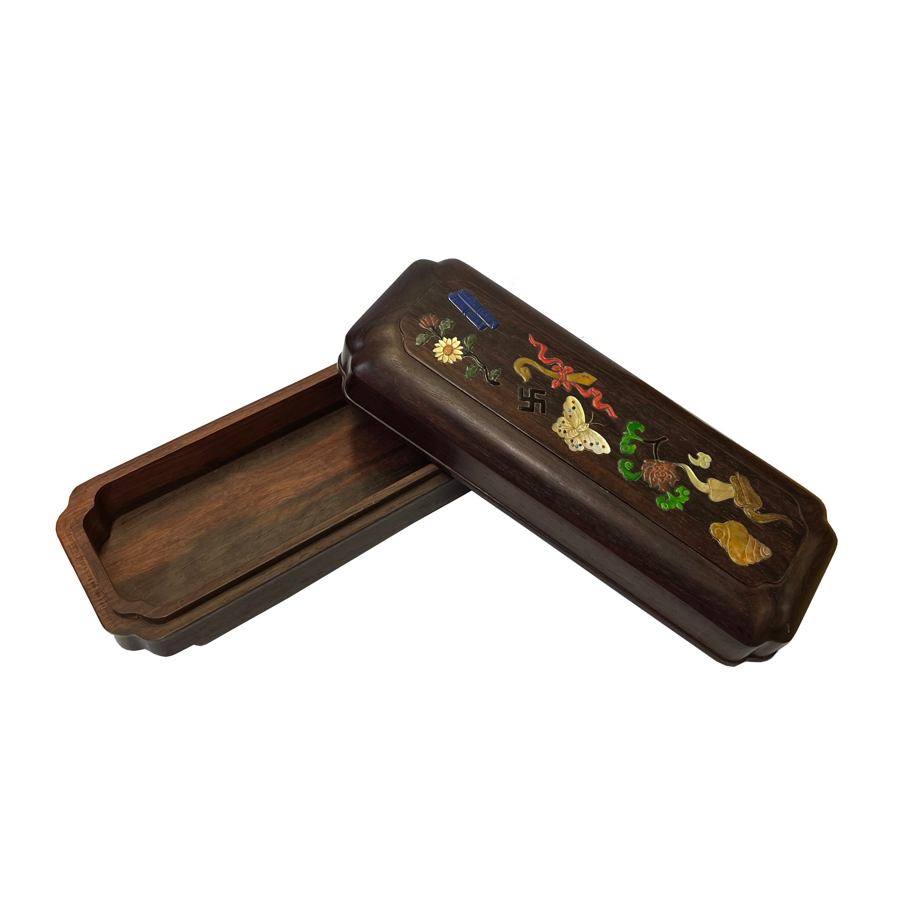 Chinese Zitan Wood MOP Inlay Motif Rectangular Storage Box Chest ...