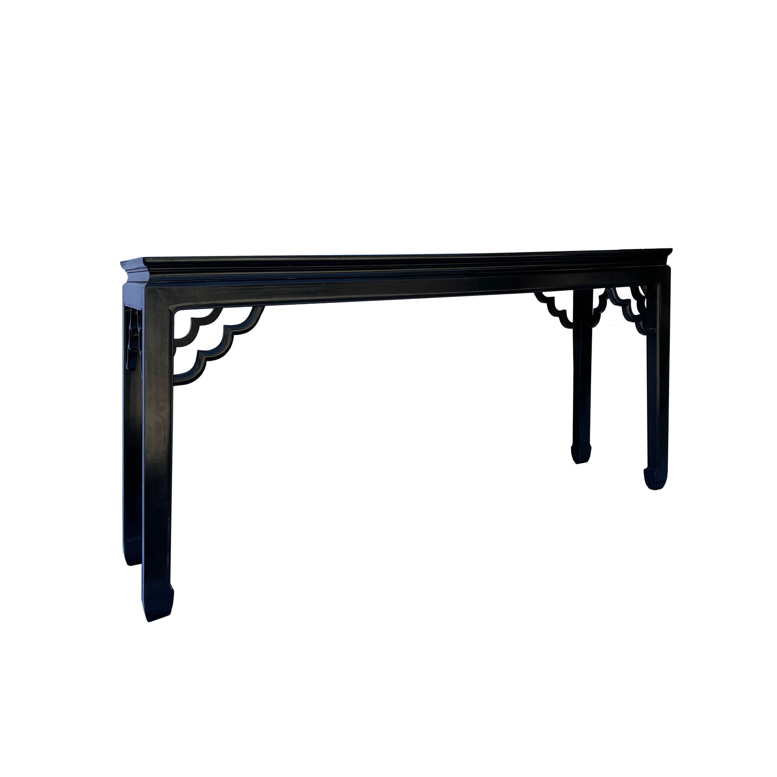Chinese Vintage Elm Wood Scroll Motif Apron Black Console Altar Table ...