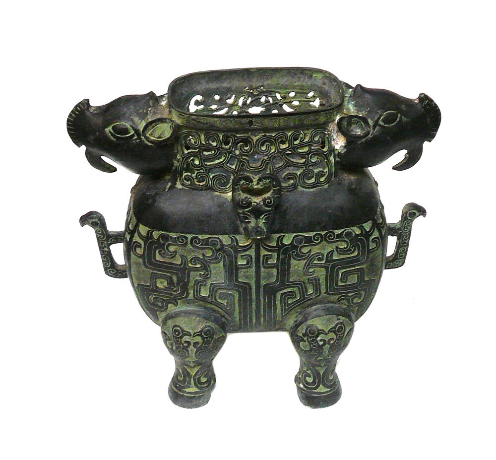Chinese Green Bronze-ware Ram Ox Ding Display Cs1044e - Etsy