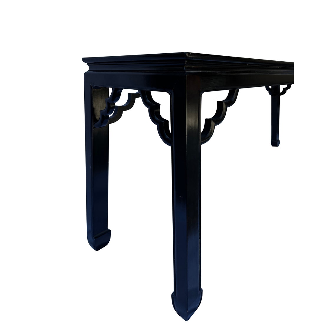 Chinese Vintage Elm Wood Scroll Motif Apron Black Console Altar Table ...