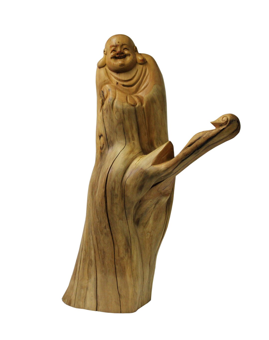 Chinese Cypress Wood Carved Standing Happy Buddha Statue Cs3208e - Etsy