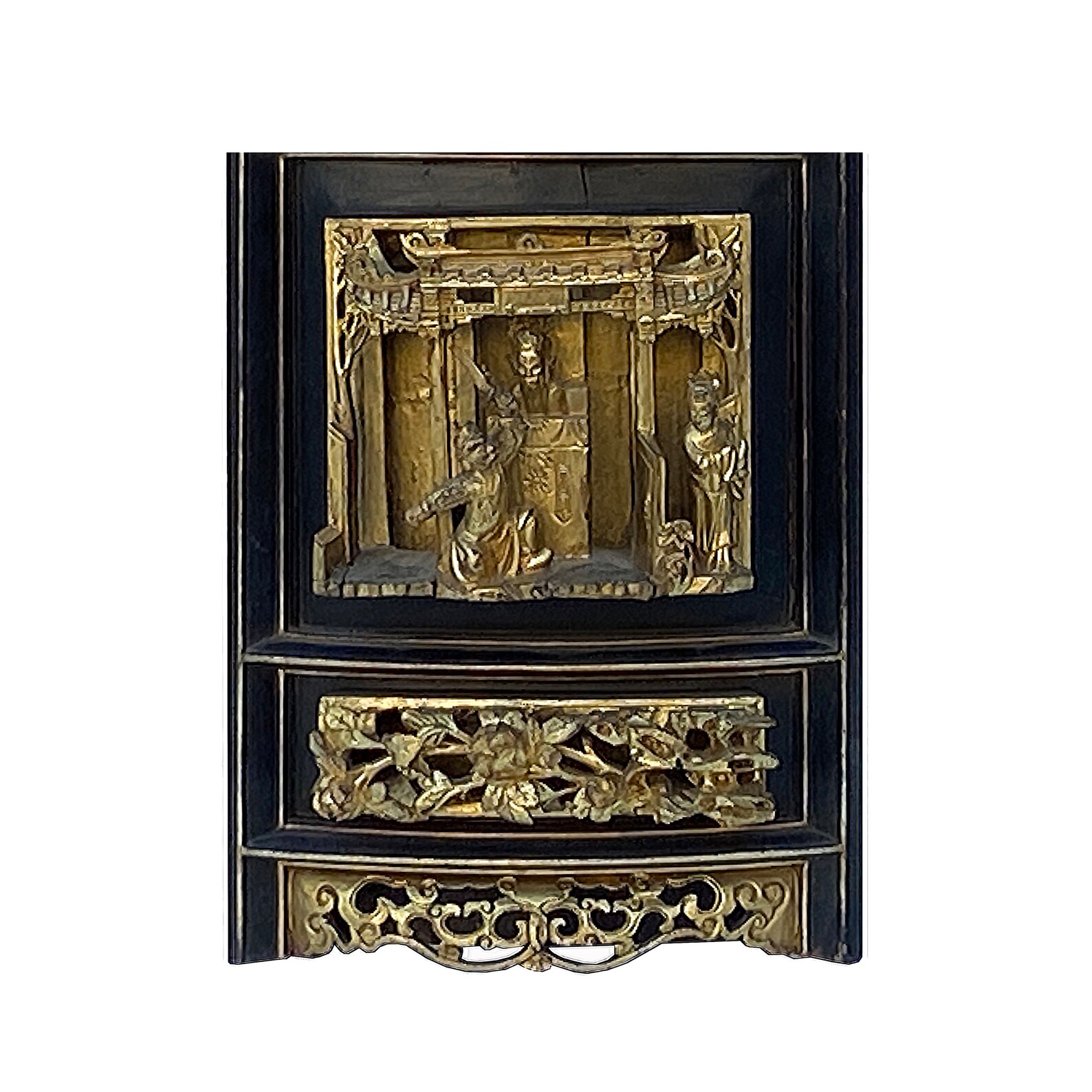 Vintage Chinese 3D Golden Lacquer Wood Carving Opera Scene Wall Panel ...