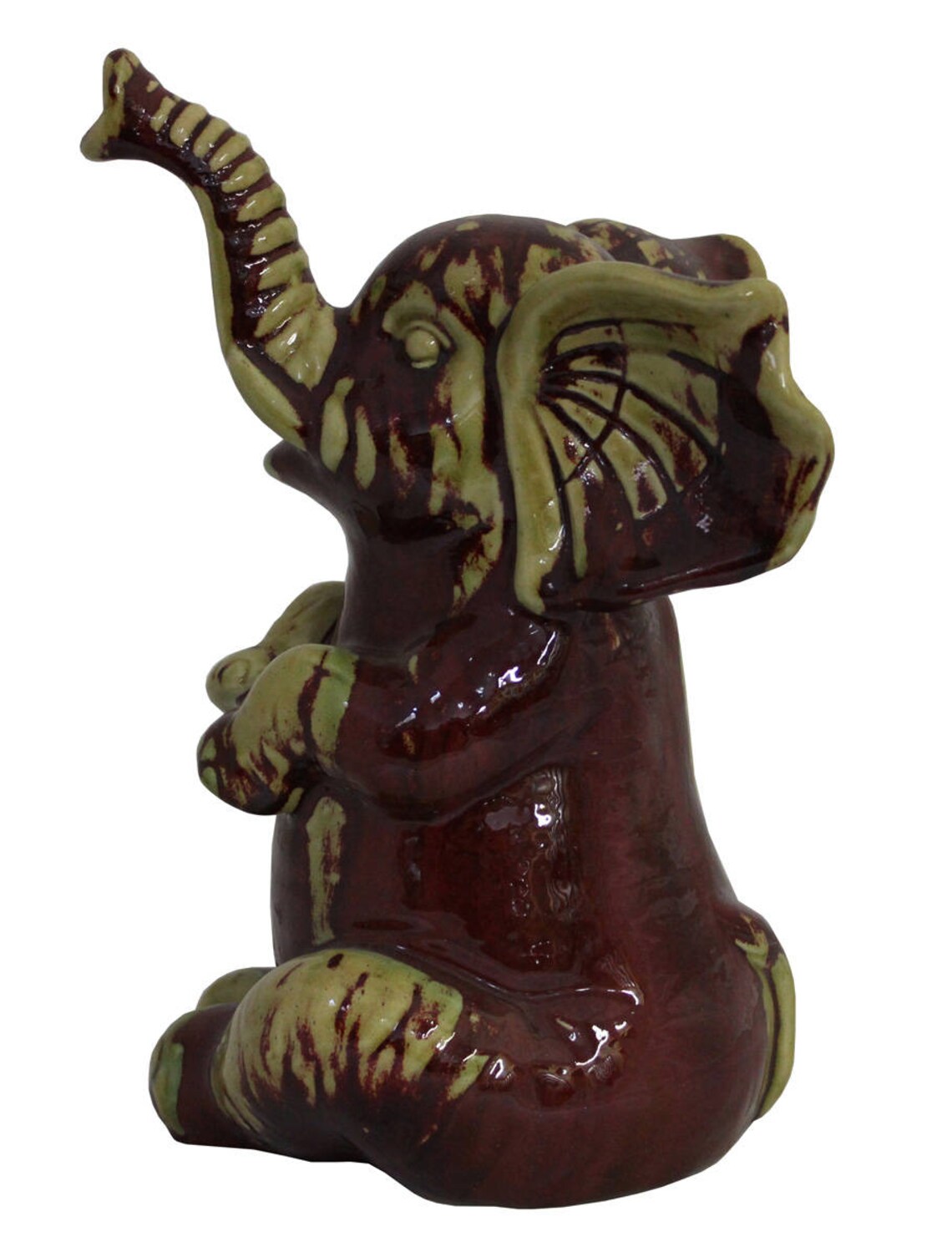 Ceramic Dark Red Baby Elephant Figure Seating Position With Trunk Rise ...
