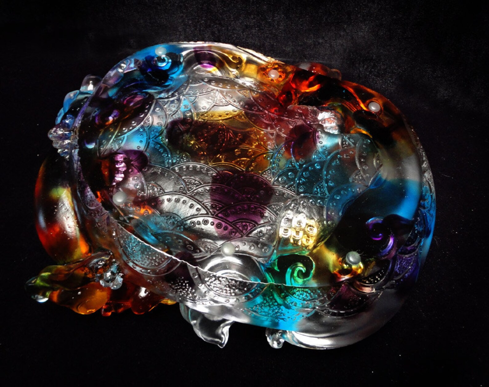 Chinese Liuli Crystal Glass Pate-de-verre Pixiu Bowl Display | Etsy