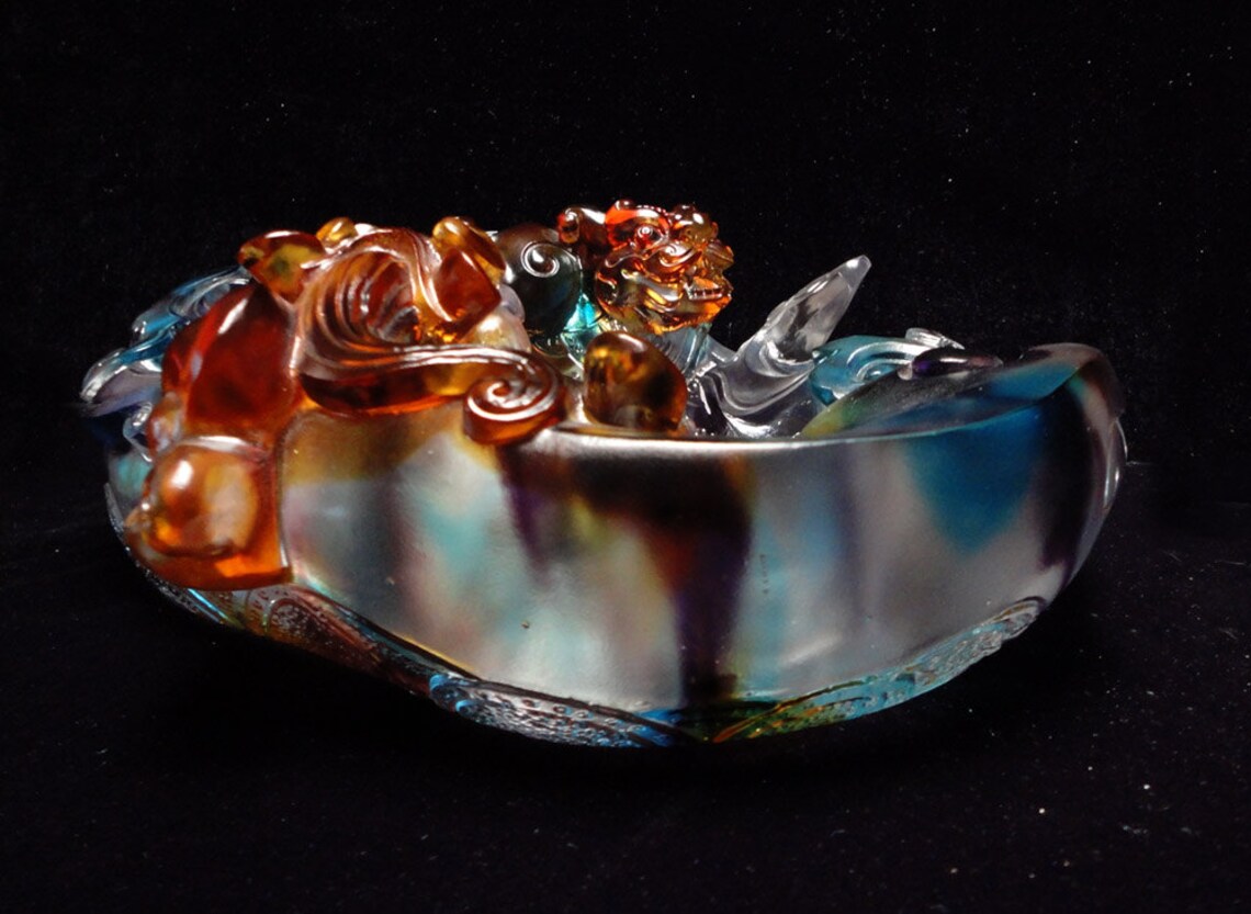 Chinese Liuli Crystal Glass Pate-de-verre Pixiu Bowl Display | Etsy