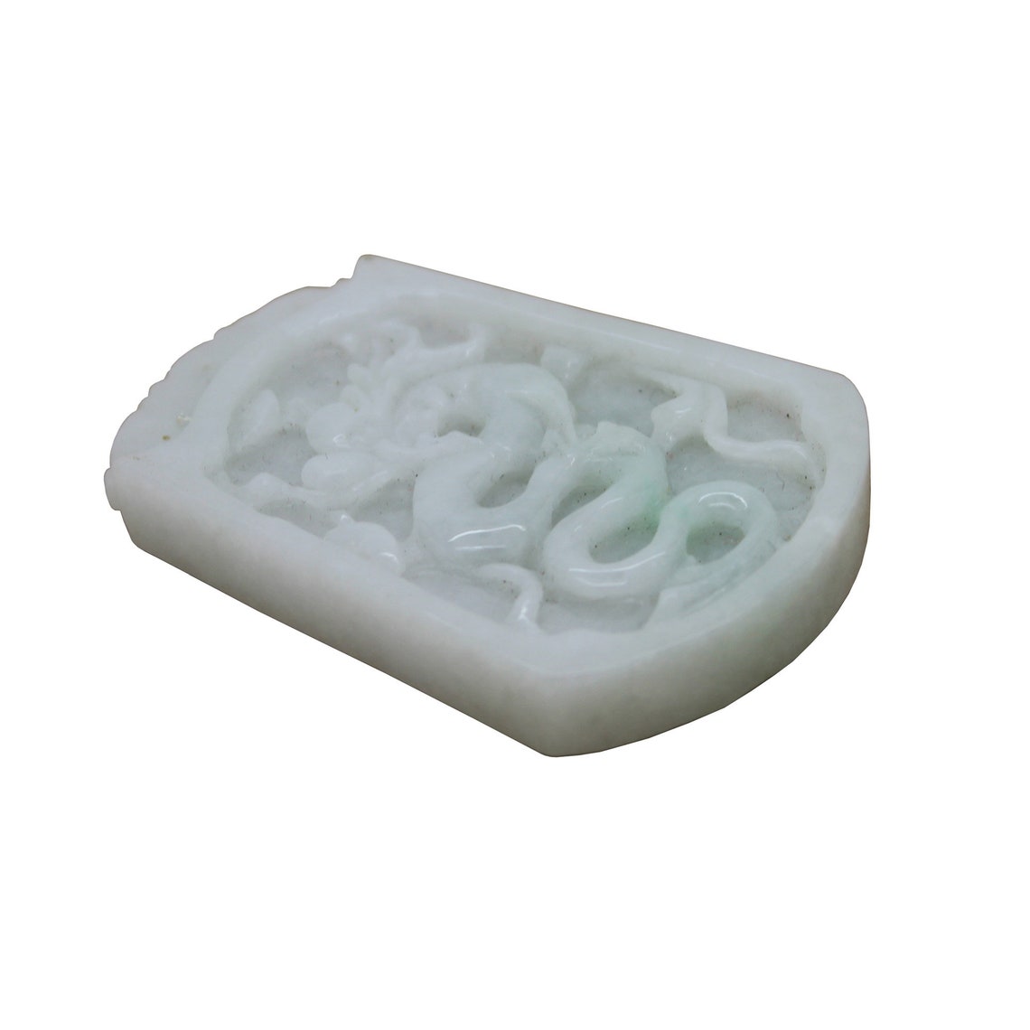 Natural Jade Chinese Rectangular Pendant Plate With Dragon and Luyi ...