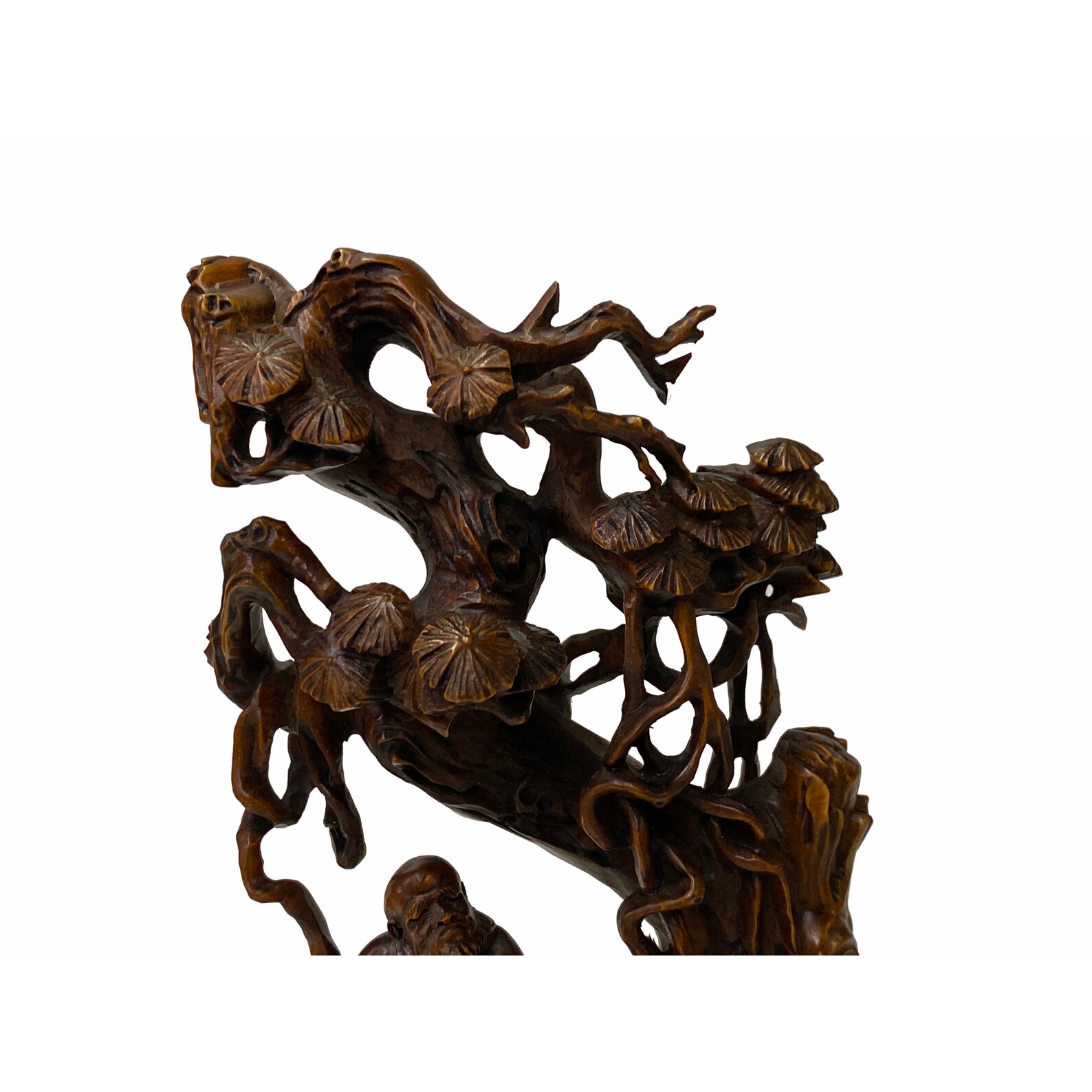 Chinese Oriental Wood Old Man on Tree Carving Display Figure - Etsy