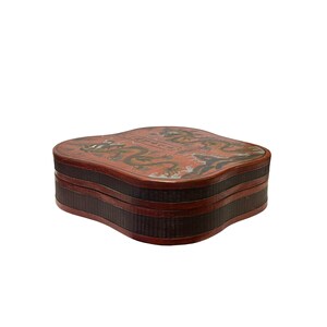 Chinese Distressed Brick Red Dragons Graphic Square Shape Box Ws3393e ...