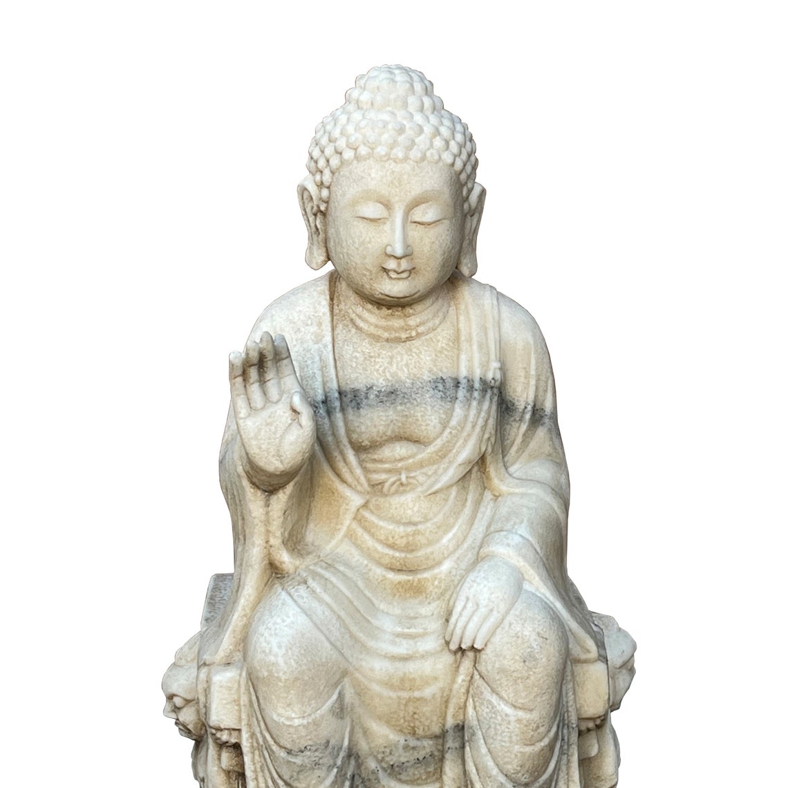 Asian White Stone Carved Sitting Buddha on Base With Heavenly - Etsy