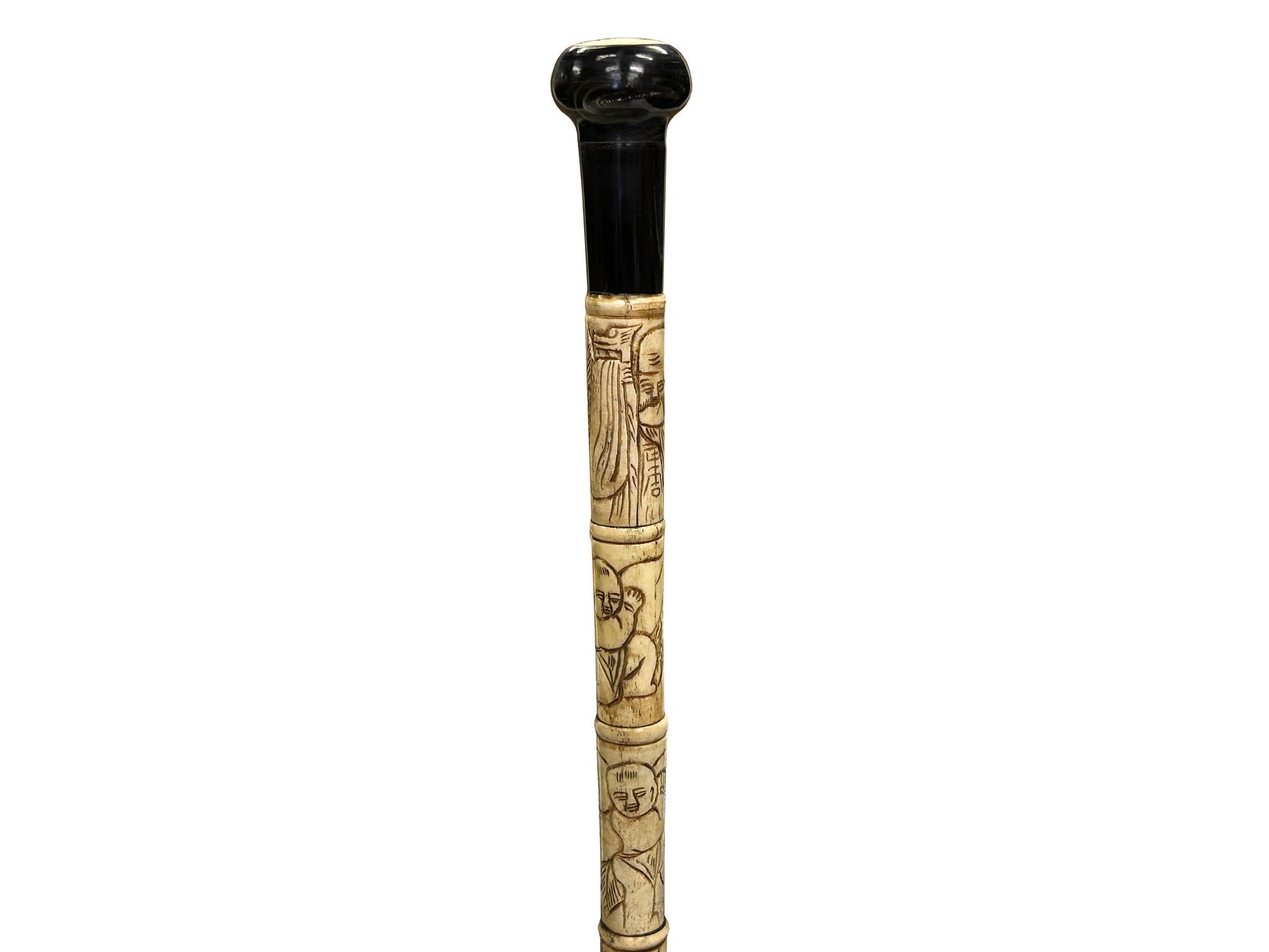 Vintage Chinese Old Men Engraved Motif Bone Color Resin Inset Walking ...