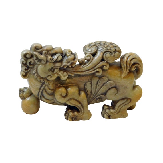 Asian Mythology Lucky Feng Shui Foo Dog Statue With Luyi and - Etsy