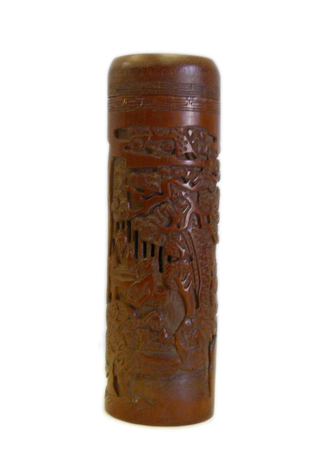 Chinese Bamboo Carved Scenery Column Shape Container Cs695-13e - Etsy