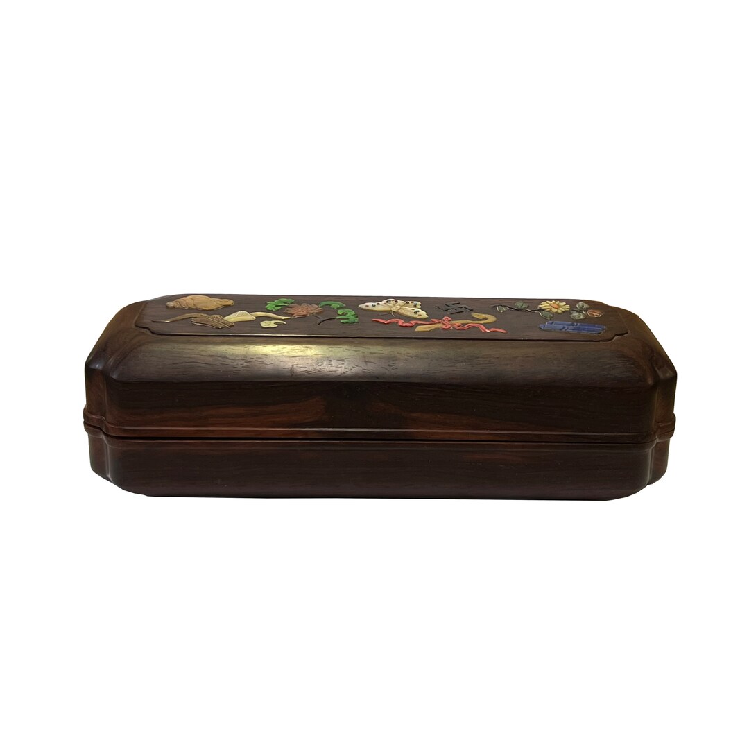 Chinese Zitan Wood MOP Inlay Motif Rectangular Storage Box Chest ...