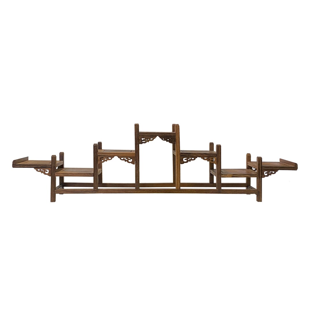 Brown Wood Bridge Step Shape Table Top Curio Display Easel Stand ...