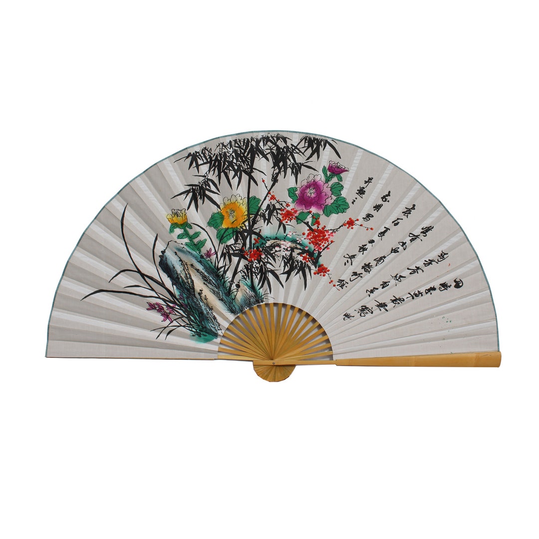 Chinese Handmade Fan Shape Flower Theme Paper Painting Cs5633e - Etsy