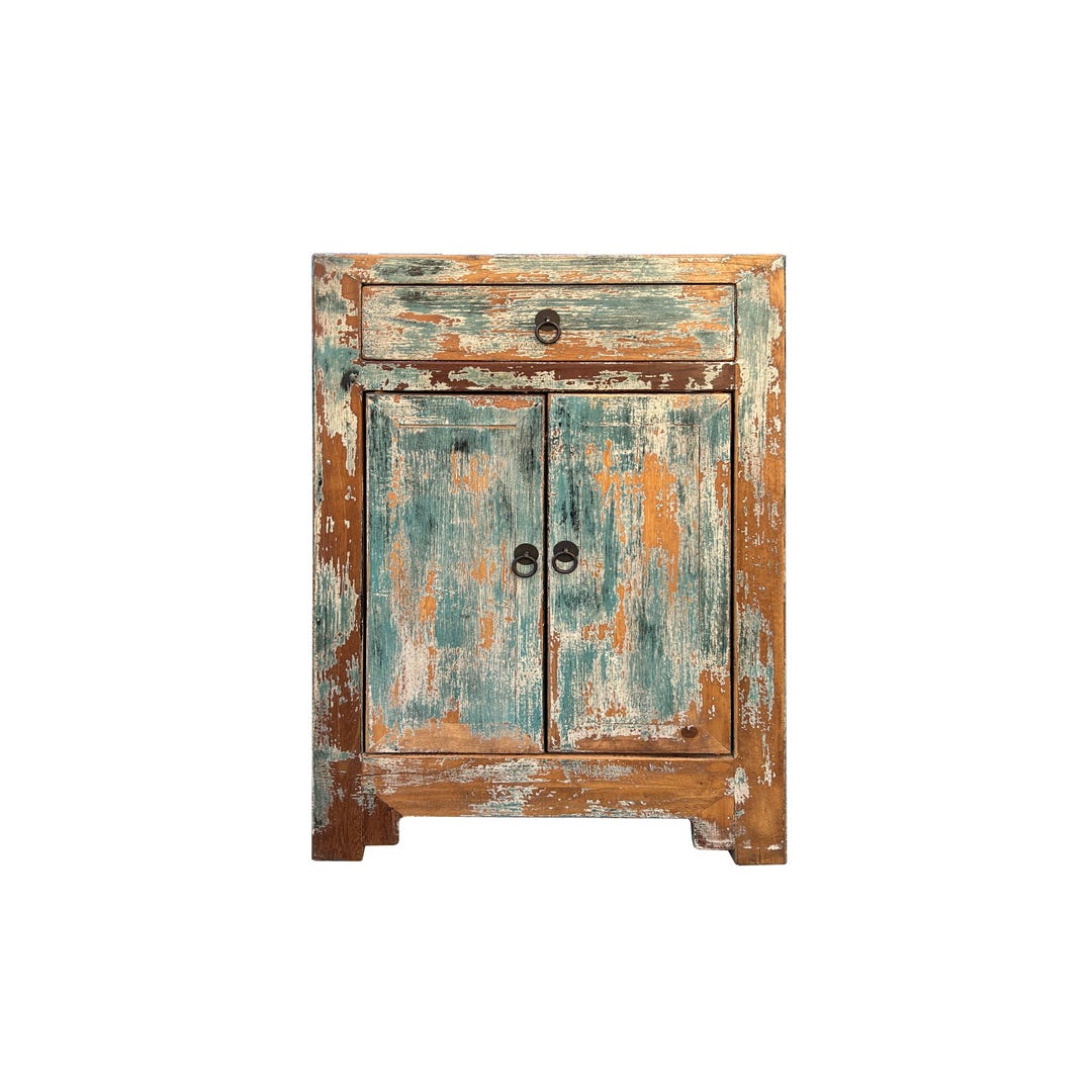 Distressed Turquoise Aqua Blue Small Cabinet End Table Nightstand ...