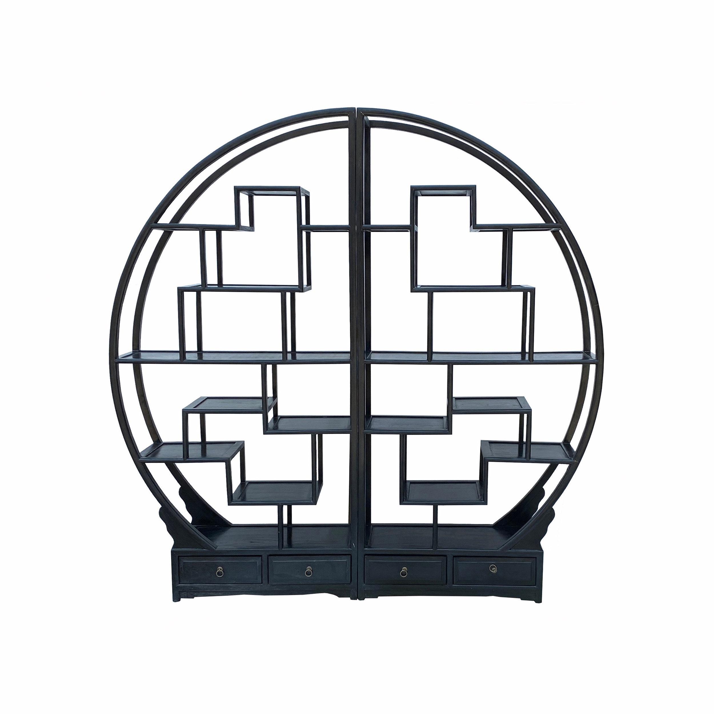 Chinese Black Lacquer Round Shape Display Curio Cabinet Room - Etsy