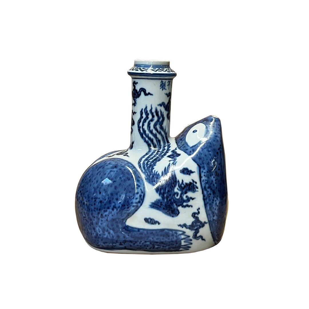 Chinese Blue White Porcelain Toad Frog Shape Long Neck Vase Ws2866e - Etsy