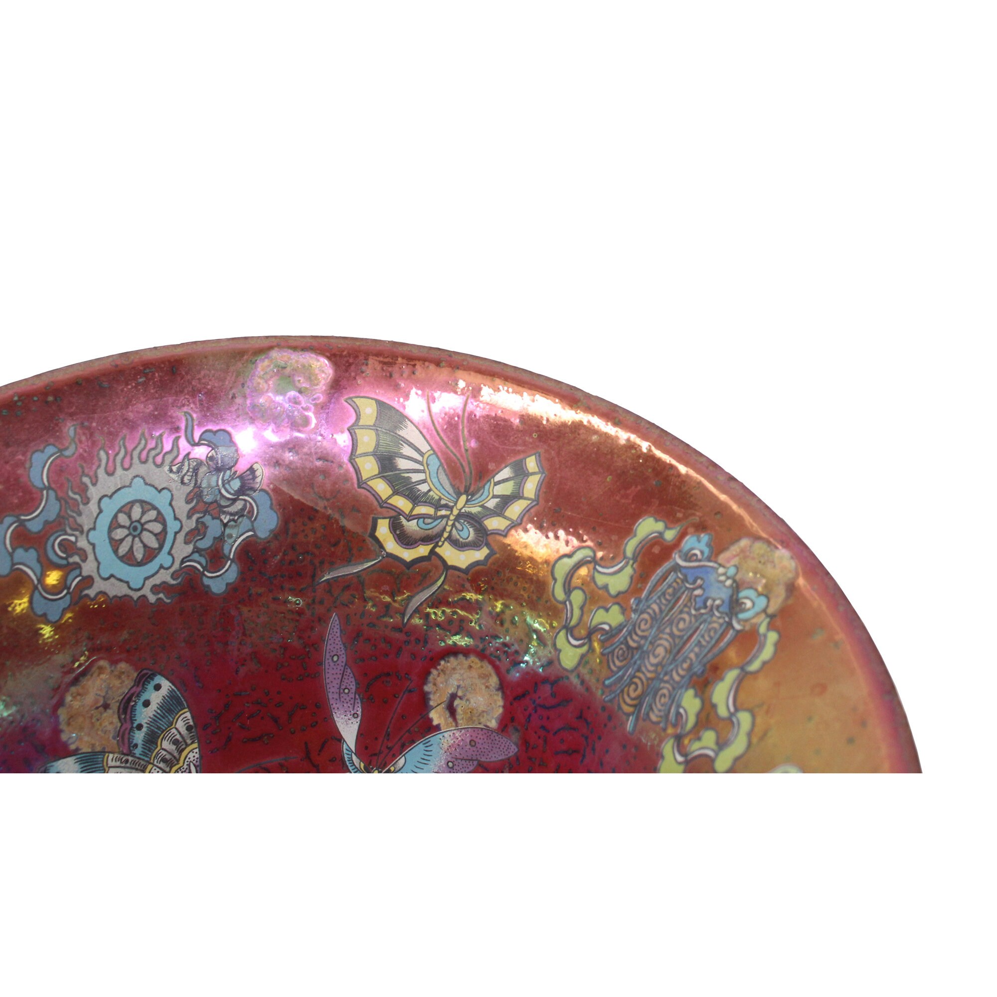 Chinese Handmade Metallic Pink Butterflies Ceramic Accent Bowl Ws797e ...