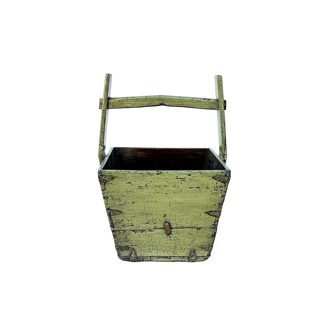 Vintage Rustic Light Fade Green Square With Handle Wood Bucket Ws4510e ...