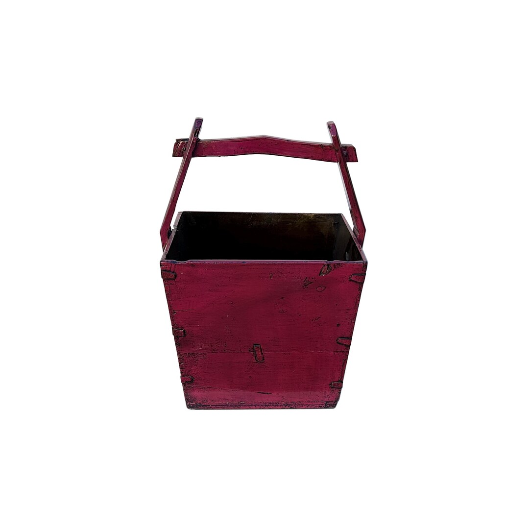 Vintage Rustic Hot Pink Red Square With Handle Wood Bucket Ws4512e - Etsy